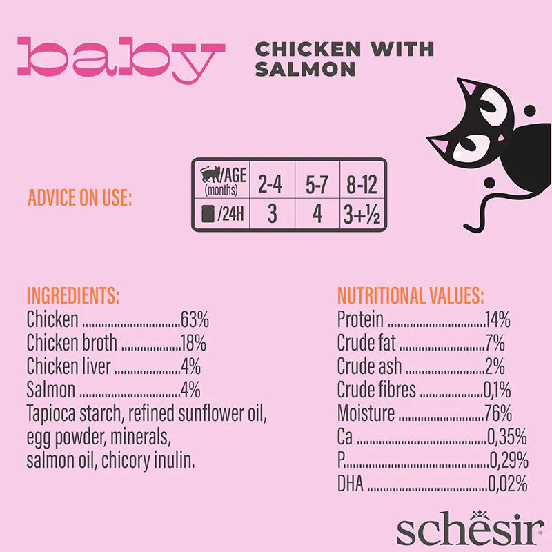 Schesir Baby Kitten Wholefood - Chicken With Salmon 70g (Min Order- 12 Cans) | SMBG B2B Website